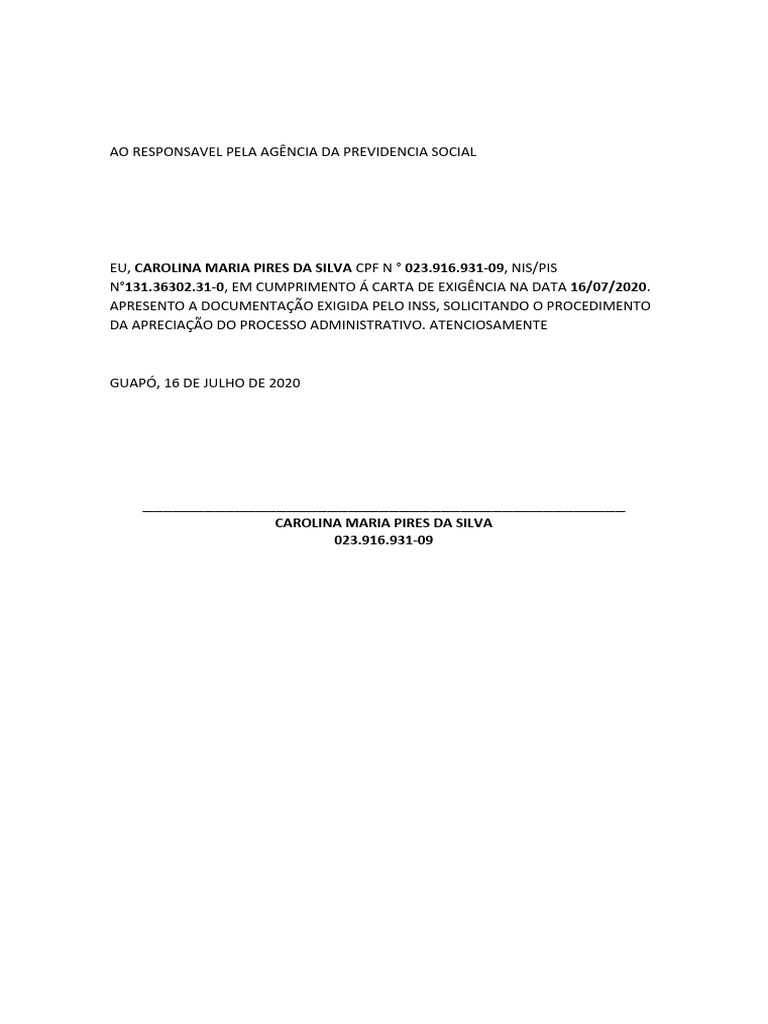 Carta de Exigencia Inss | PDF