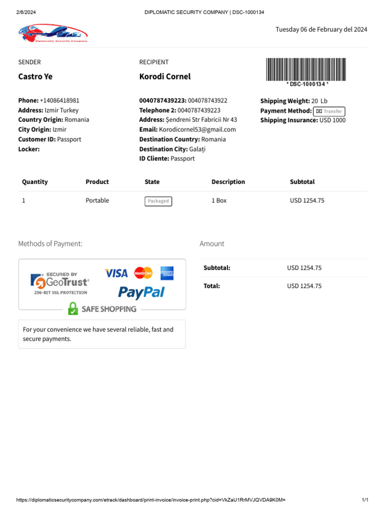 Invoice for Shipping Services - DSC | PDF