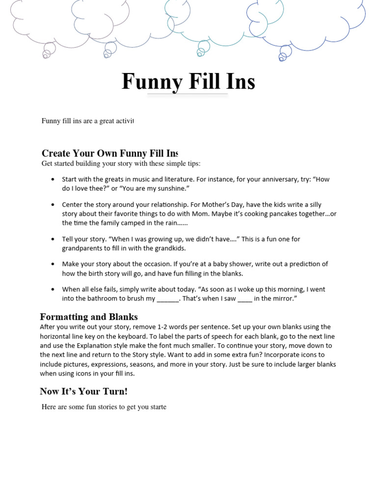 Funny Fill Ins | PDF | Verb | Adjective