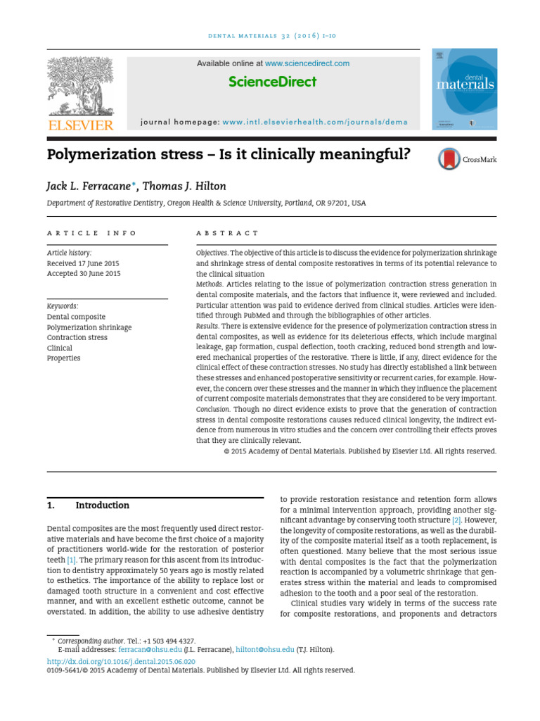 Polymerization Stress in Dental Composites | PDF | Dental Composite ...