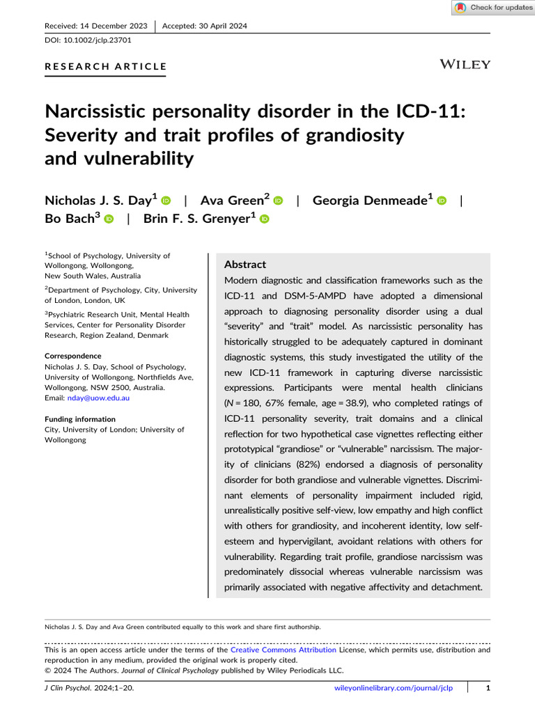 Narcissistic Personality Disorder in ICD-11 | PDF | Personality ...