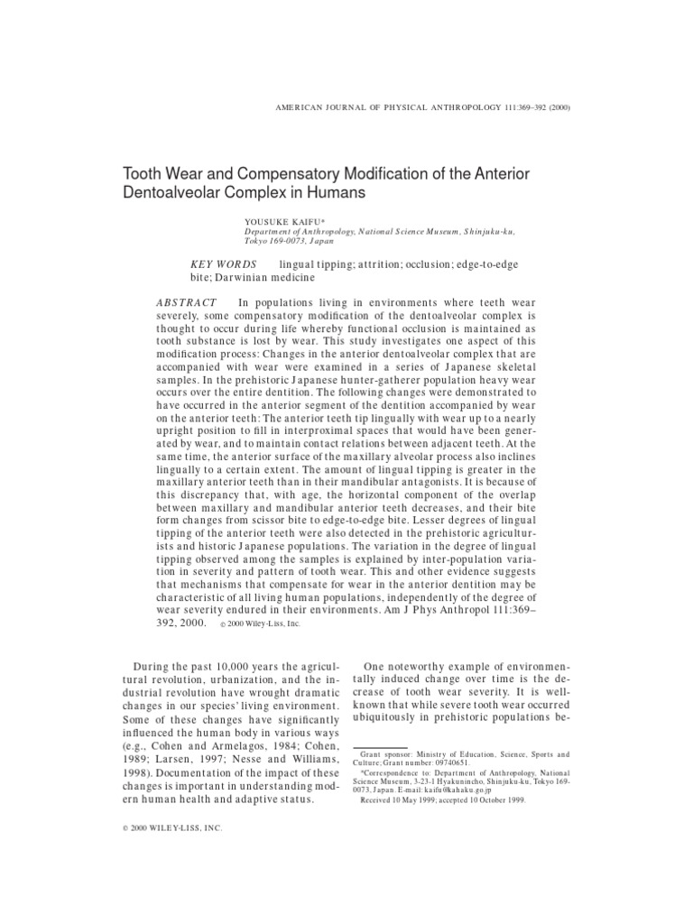 Tooth Wear and Anterior Dentoalveolar Changes | PDF | Tooth | Mouth