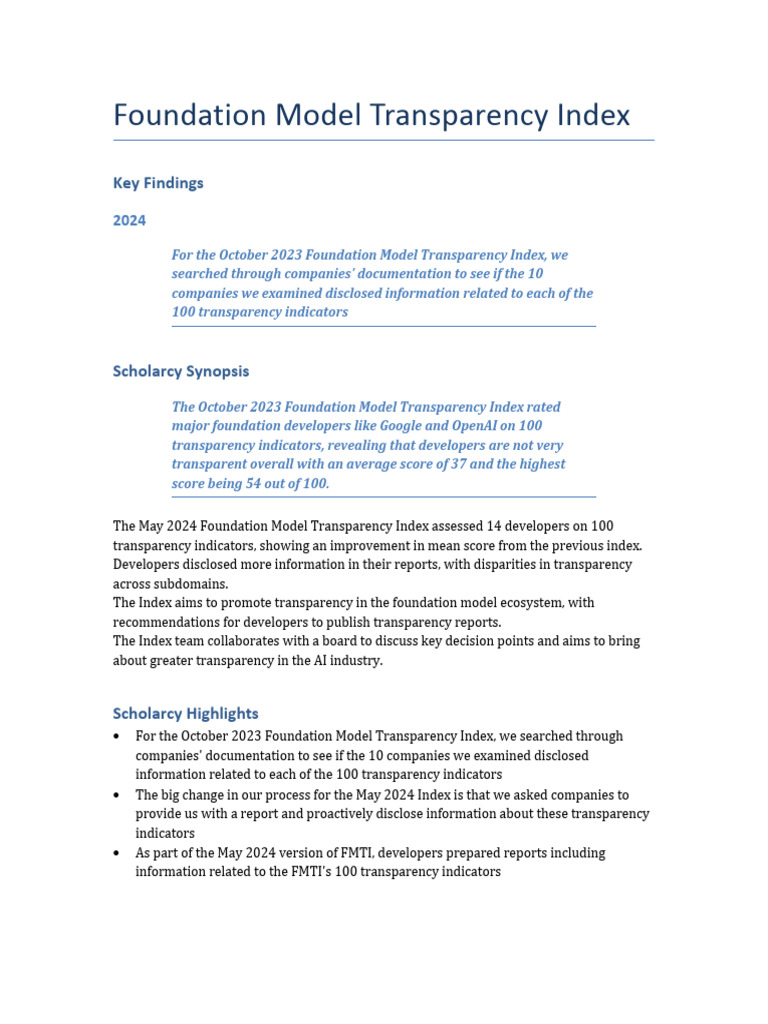 2024 Foundation Model Transparency Index | PDF | Transparency (Behavior ...