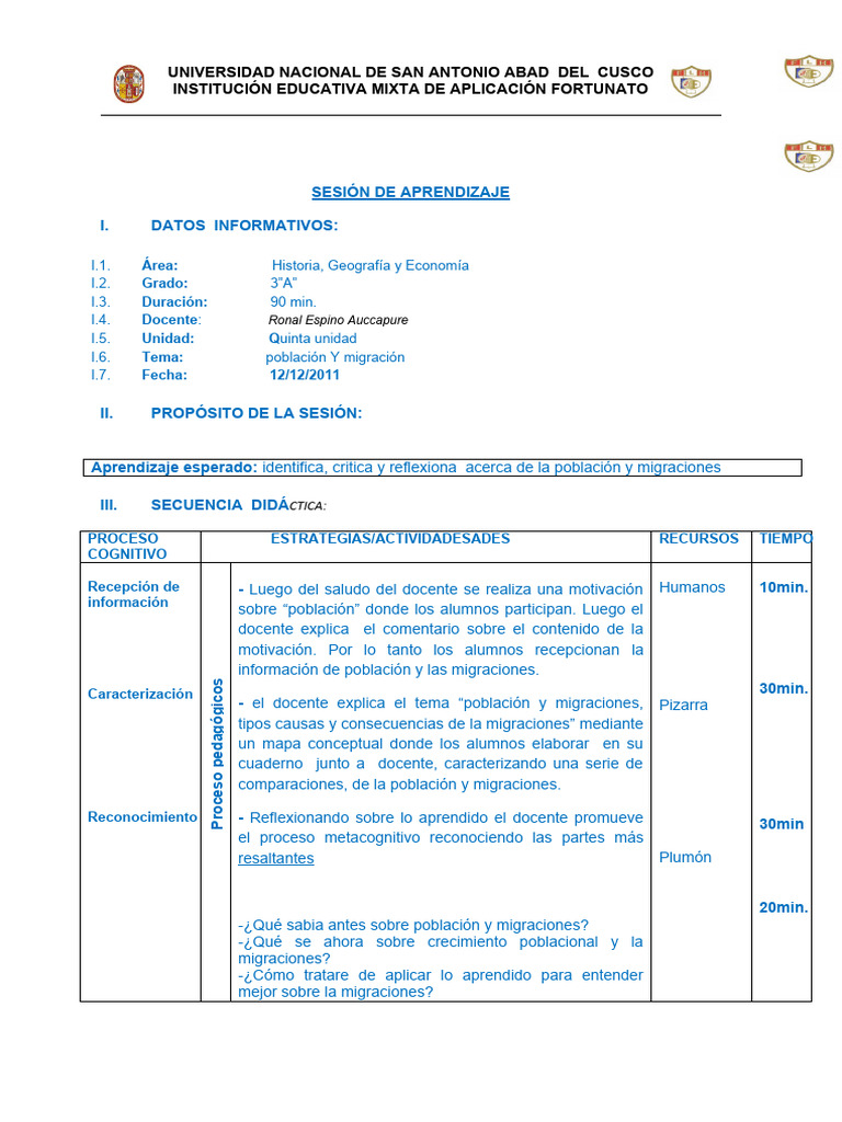 Sesion de Aprendizaje 2 | PDF | Migración humana | Aprendizaje Sesion de Aprendizaje 2 | PDF | Migración humana | Aprendizaje