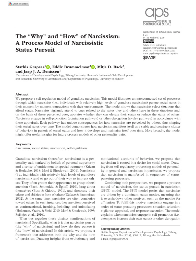 The Why and How of Narcissism A Process Model of N | PDF | Narcissism ...