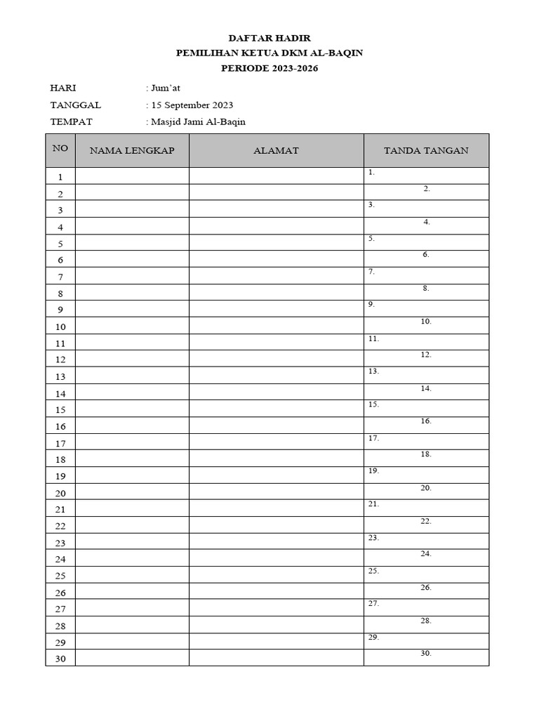 DAFTAR HADIR Pemilihan DKM | PDF
