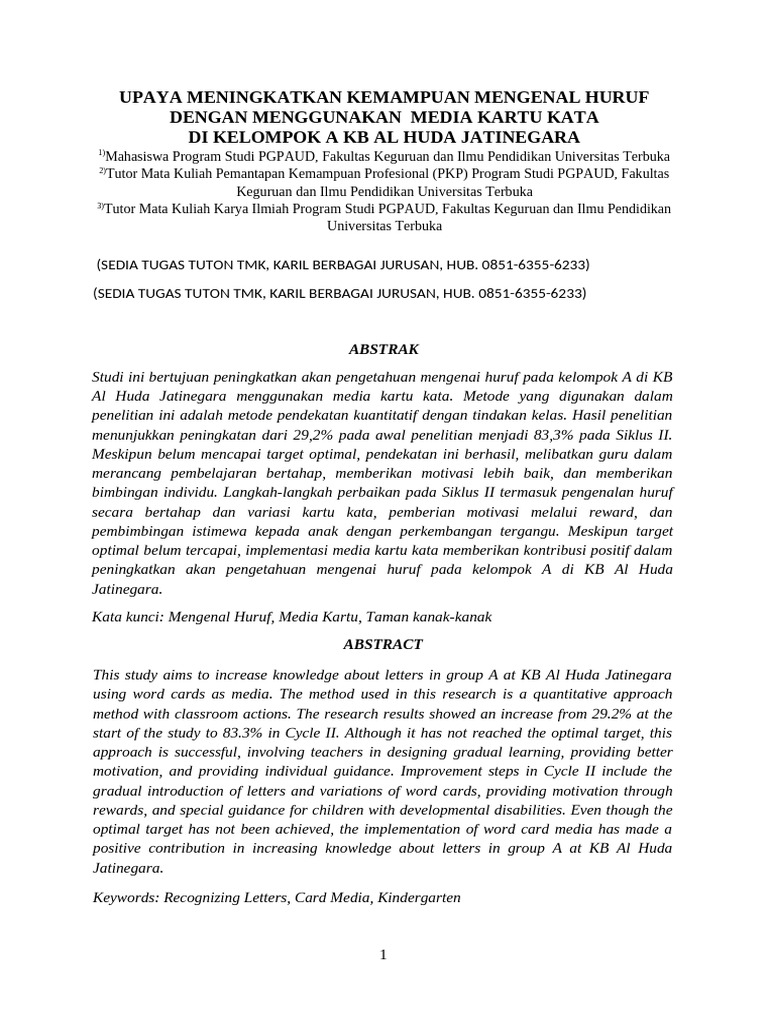 Contoh Karya Ilmiah UT Jurusan PAUD | PDF