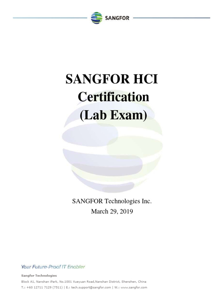Sangfor HCI 2019 Certification Lab exam set 1 | PDF | Computer Network | Computer Cluster
