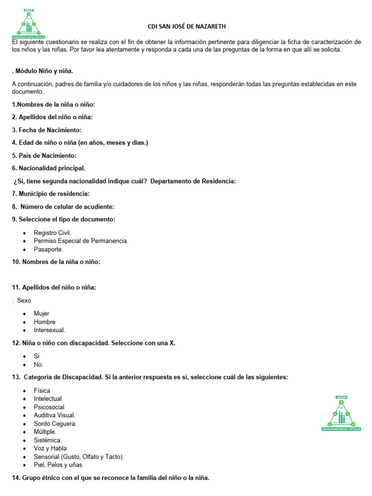 Cuestionario Ficha de Caracterizacion | PDF Cuestionario Ficha de Caracterizacion | PDF
