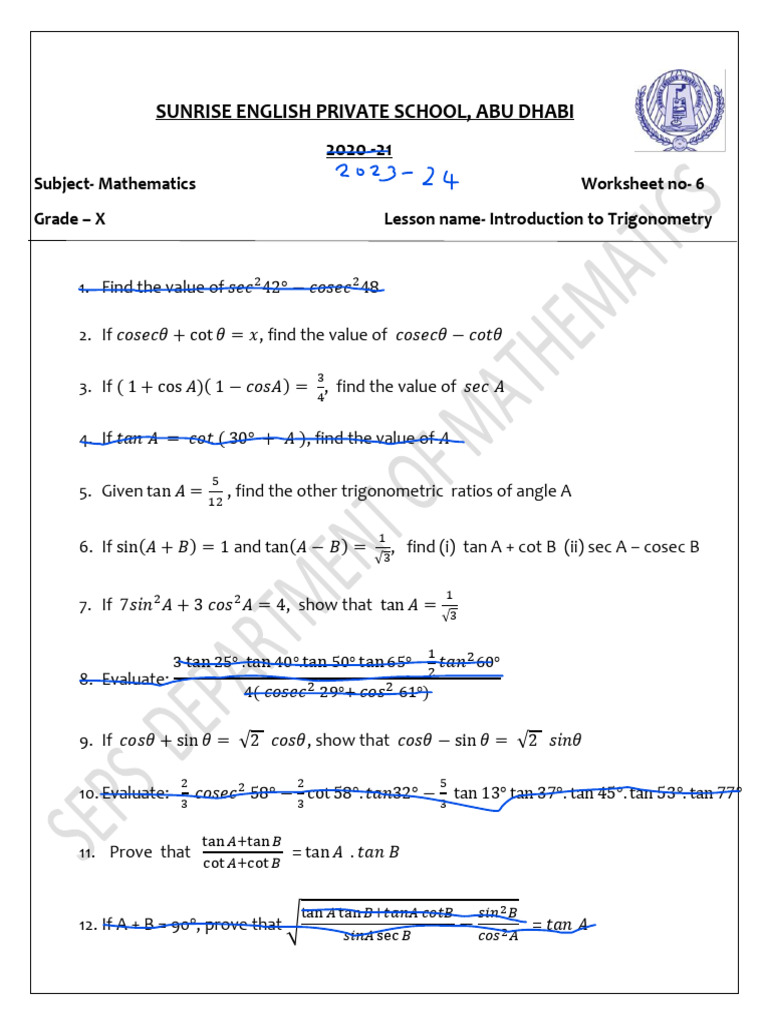 Grade 10 Introduction To Trigonometry-Ws 20-21 | PDF | Trigonometry ...
