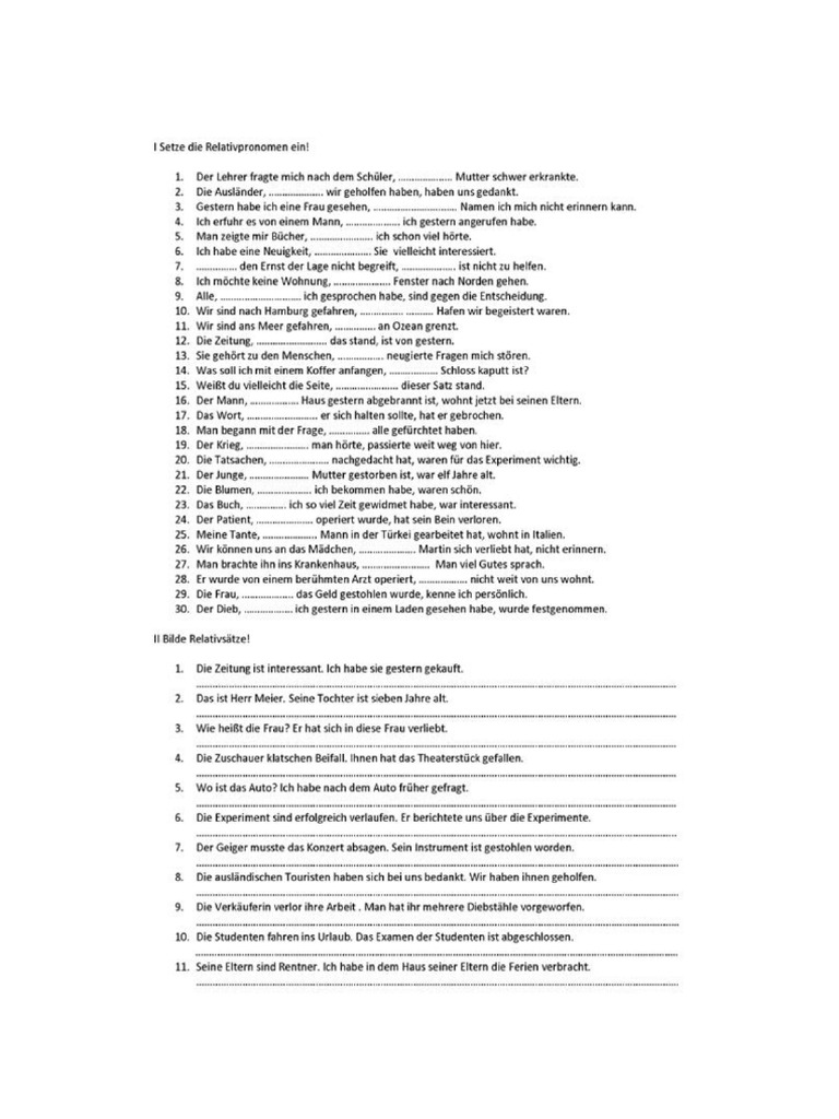 Relativpronomen 333 Übung | PDF