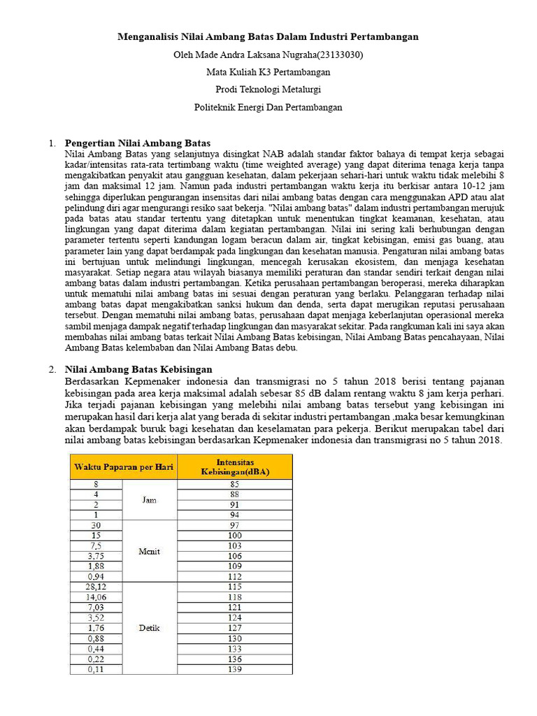 Menganalisis Nilai Ambang Batas Dalam Industri Pertambangan | PDF