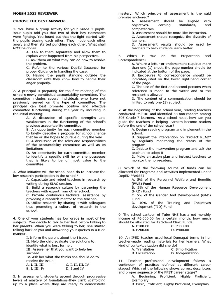 Nqesh Mock Test 2 | PDF | Learning | Teachers
