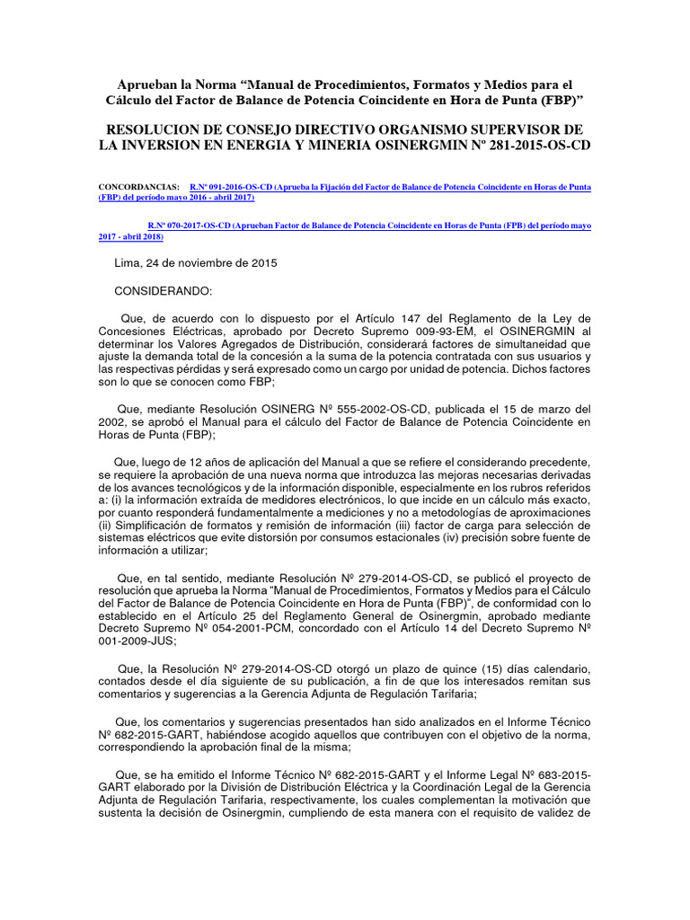 281-2015 Calculo FBP | PDF | Energia electrica | Distribución de ...
