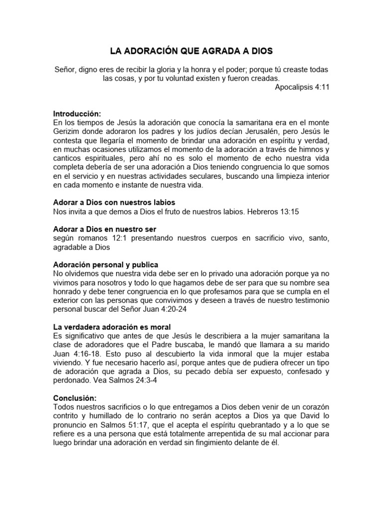 La Adoración Que Agrada A Dios | PDF