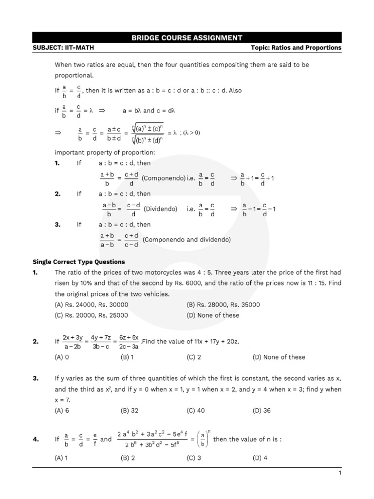 Ratios and Proportions Assignment 3 - AJ Sir - SC | PDF