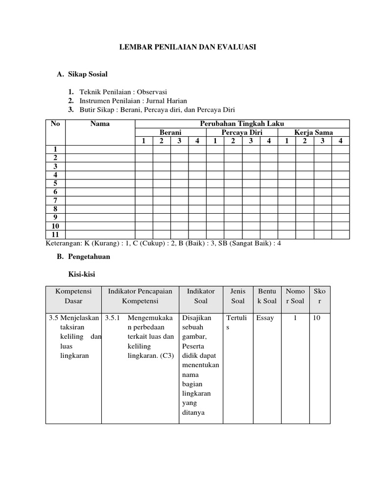 Lembar Evaluasi Siswa | PDF