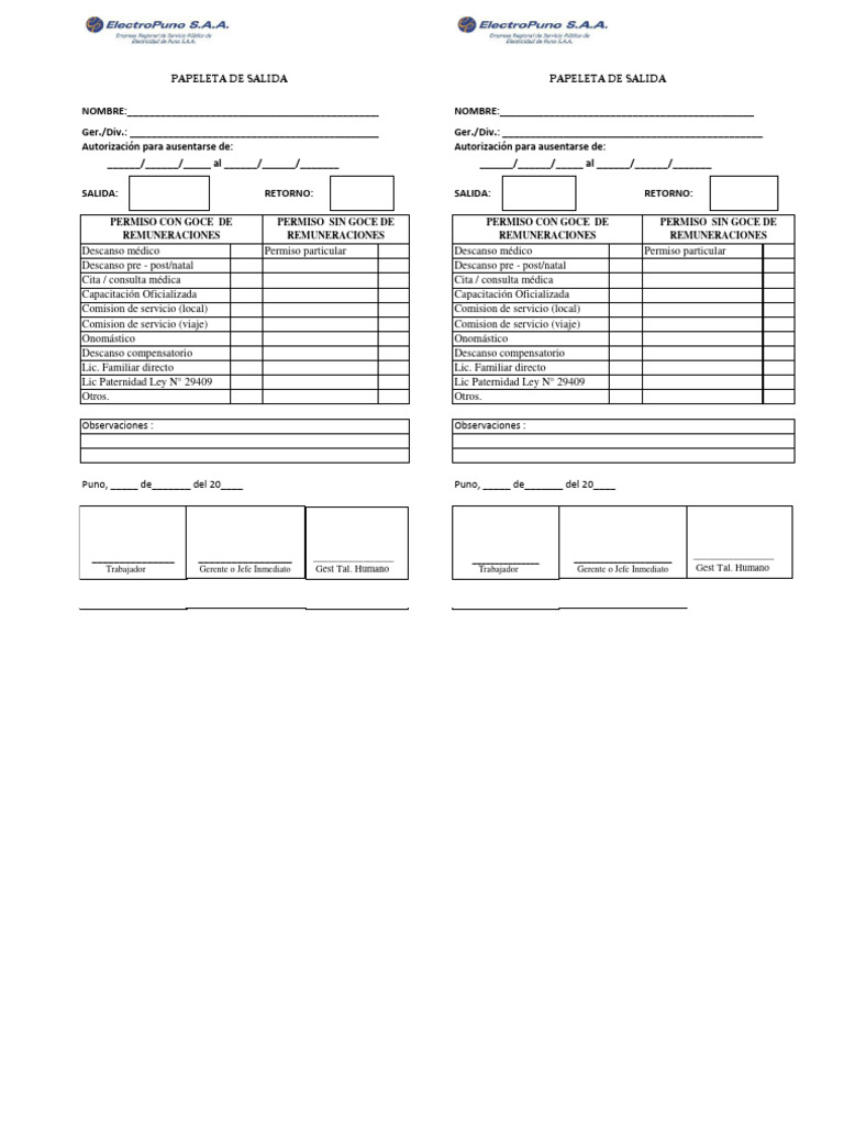 Papeleta de Salida Personal | PDF