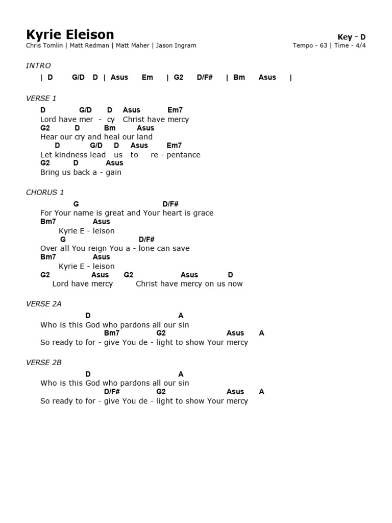 Kyrie-Eleison-CHORD-SHEET-in-D | Download Free PDF | Song Structure
