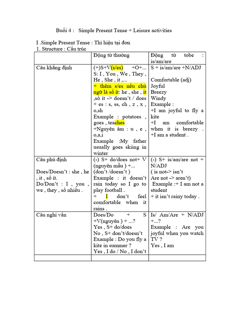 Simple Present Tense & Leisure Activities | PDF