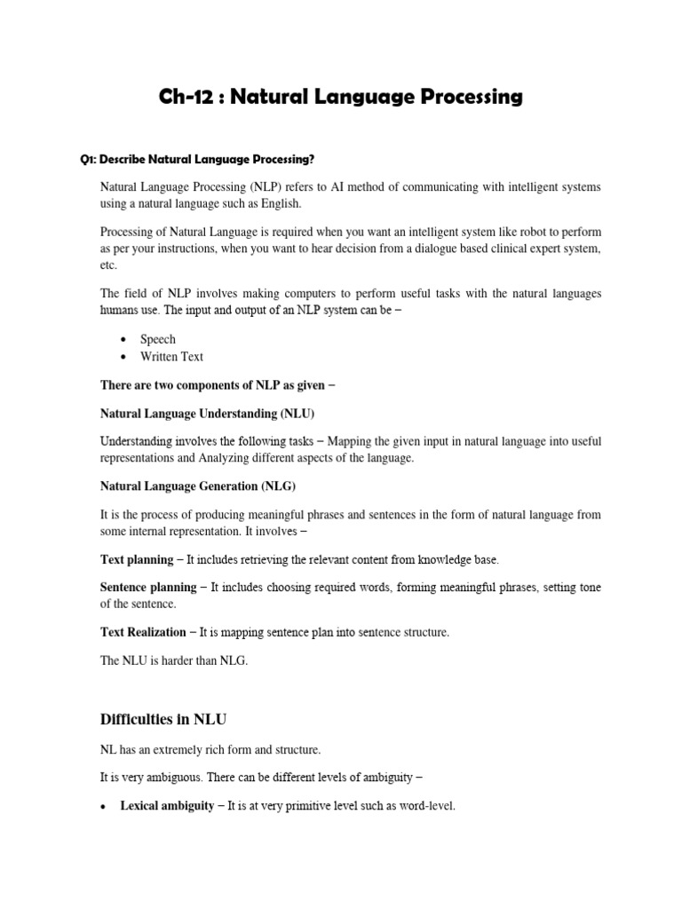 AI Ch-12 Natural Language Processing | PDF | Parsing | Word