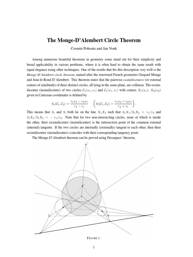 Monge-D’Alembert Circle Theorem Explained | PDF | Triangle Geometry ...