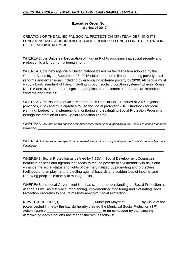 Sample Template On EO On SP Team | PDF | Social Protection | Poverty