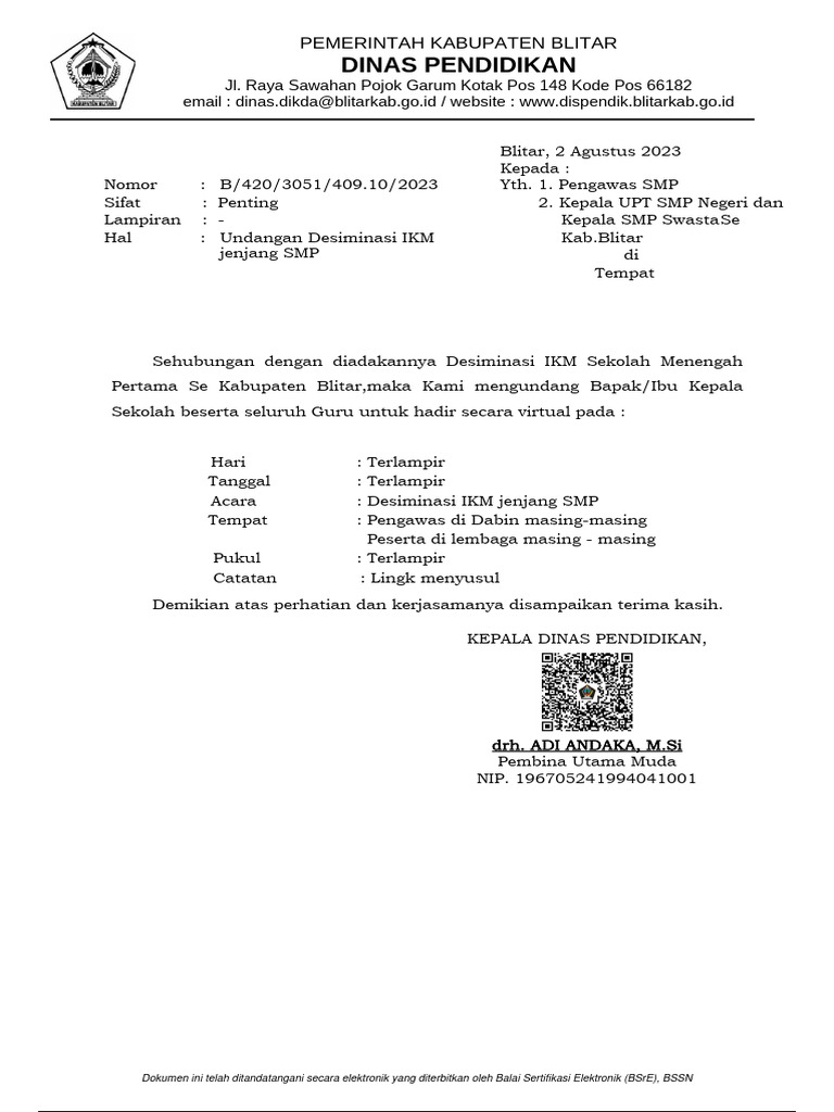 Undangan Bimtek IKM SMP | PDF