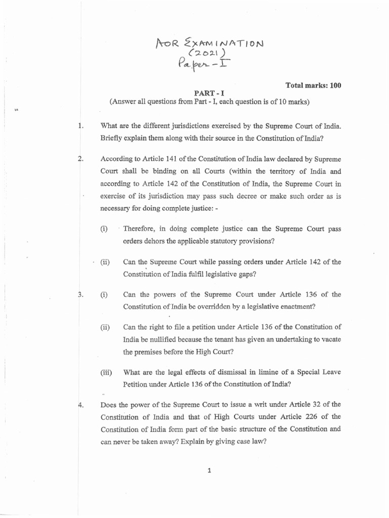 Aor Examination Question Paper 2021 | PDF | Supreme Court Of India ...