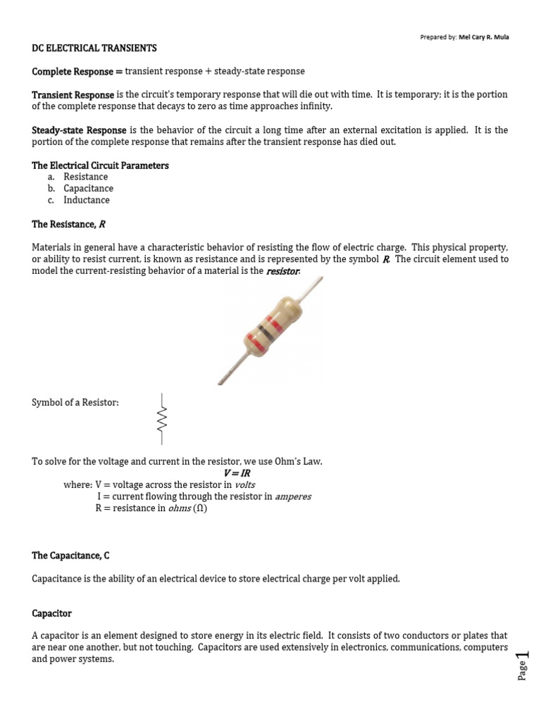 DC Electrical Transients | PDF | Capacitor | Electrical Network