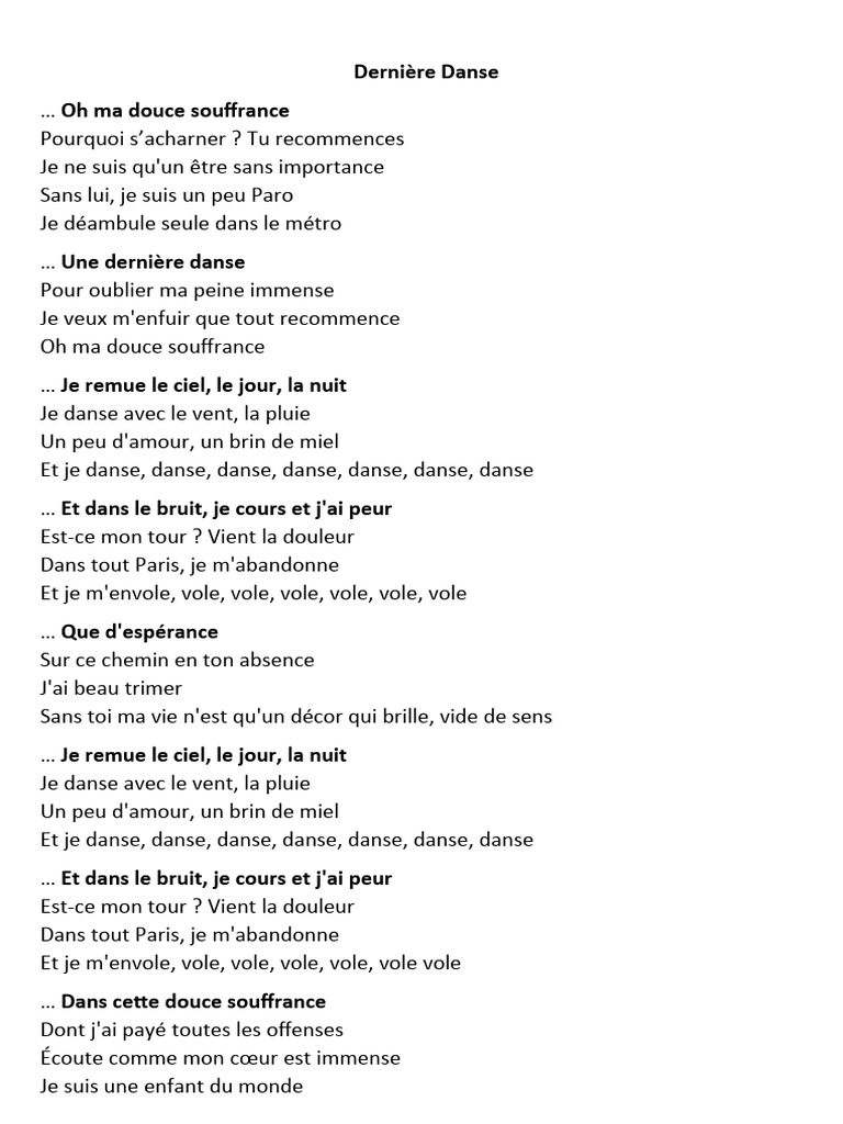 Paroles de "Dernière Danse" Indila | PDF