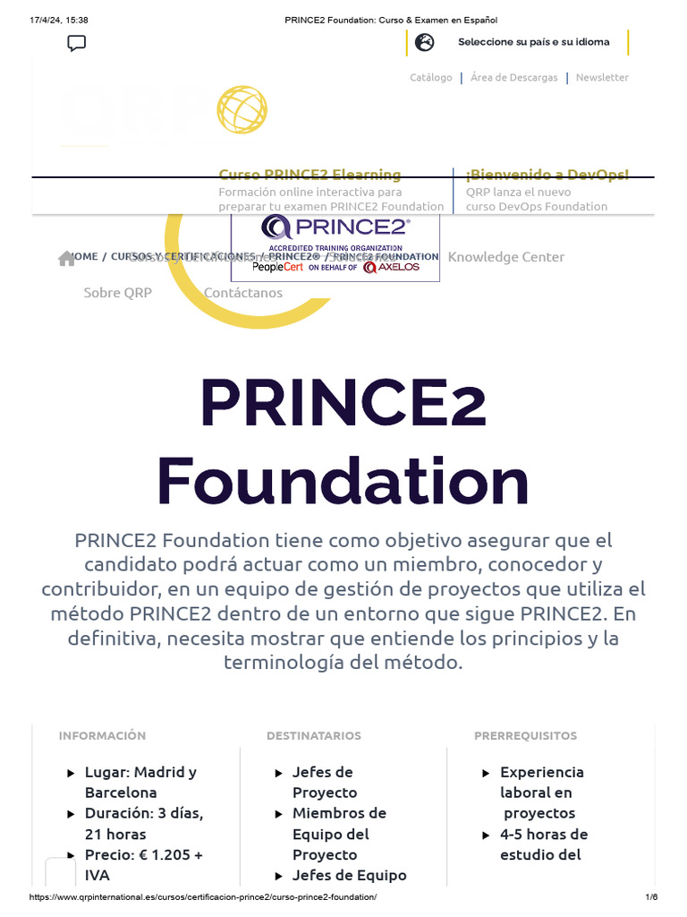 PRINCE2 Foundation - Curso & Examen en Español | Descargar gratis PDF ...
