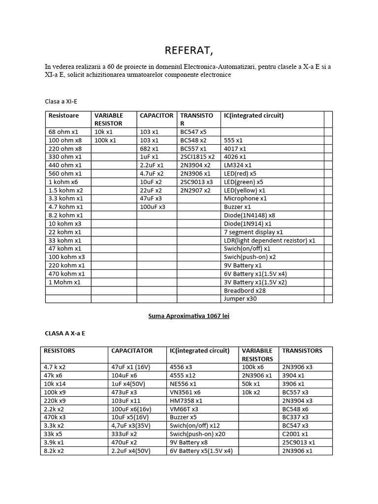 Componente Pentru Proiect | Download Free PDF | Electrical Circuits ...