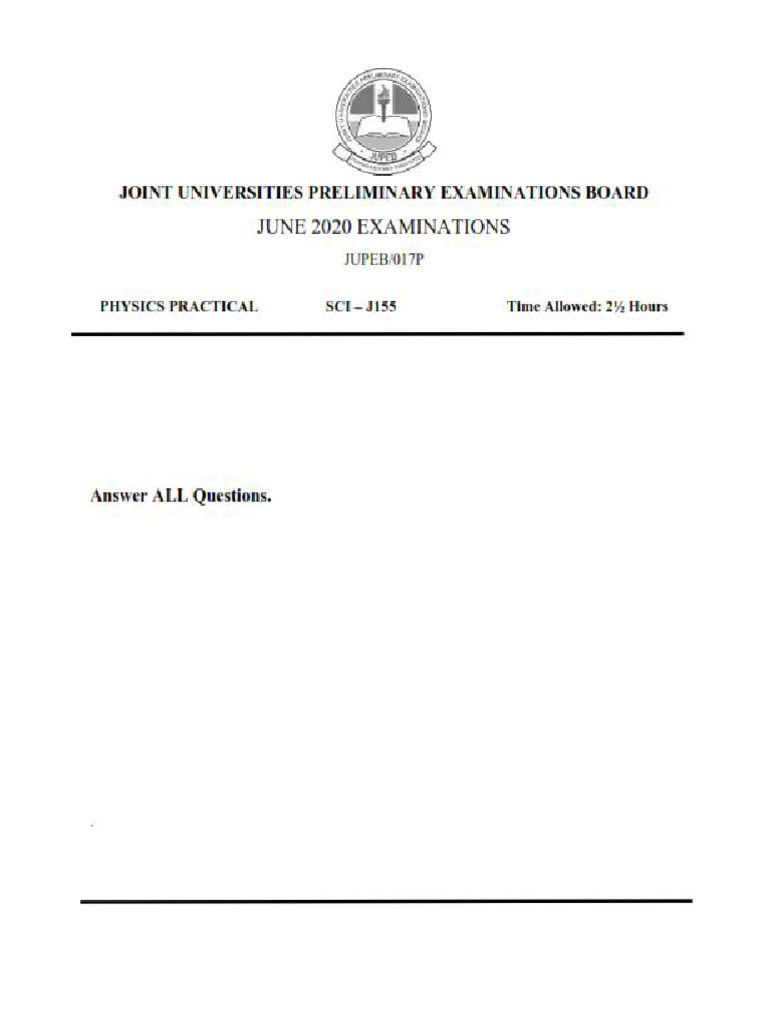 2020 Physics jupeb - Practical | PDF