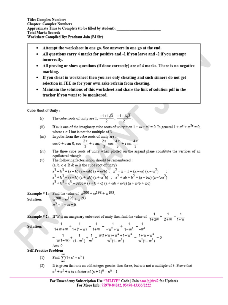 Worksheet -4 Cube Root & Nth Root of Unity, Section Formula | PDF ...