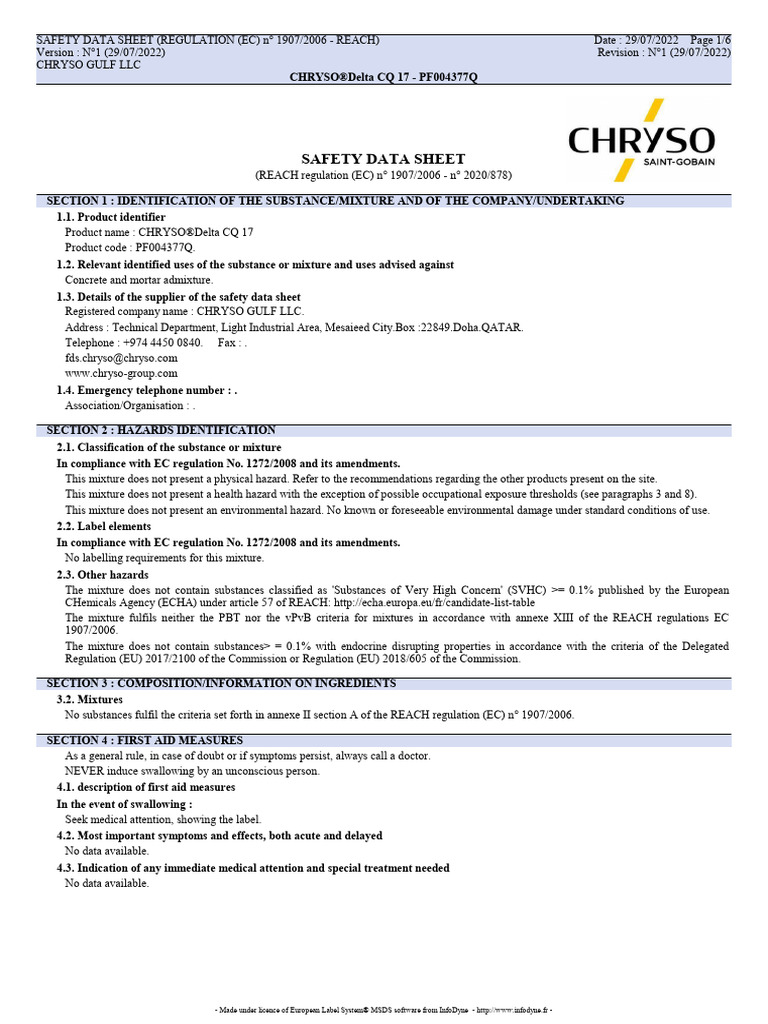 CHRYSODelta-CQ-17-SAFETY DATA SHEET | PDF | Dangerous Goods | Waste