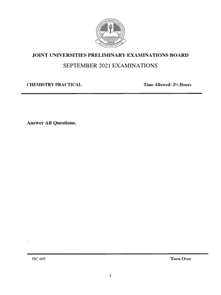 2021 Chemistry Jupeb - Practical | PDF | Titration | Chemistry