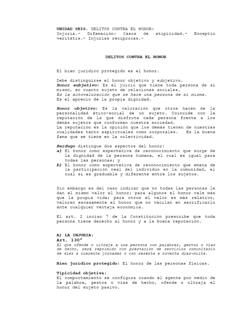 Delitos Contra el Honor: Análisis Jurídico | PDF | Castigos | Derecho penal