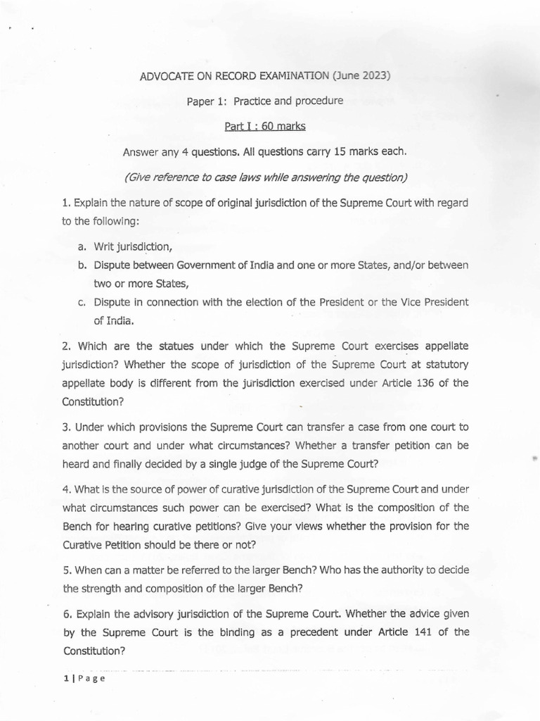 Aor Examination Question Paper 2023 | PDF | Supreme Court Of The United ...