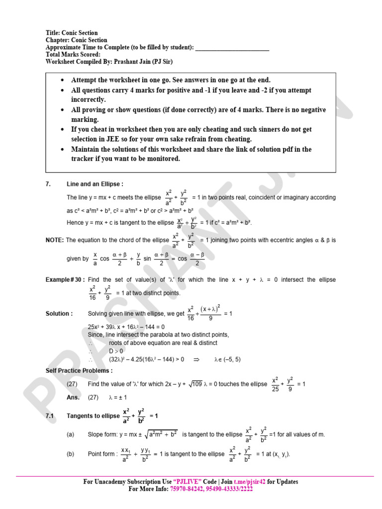 Worksheet-4 Line & Tangent of Ellipse | Download Free PDF | Ellipse ...