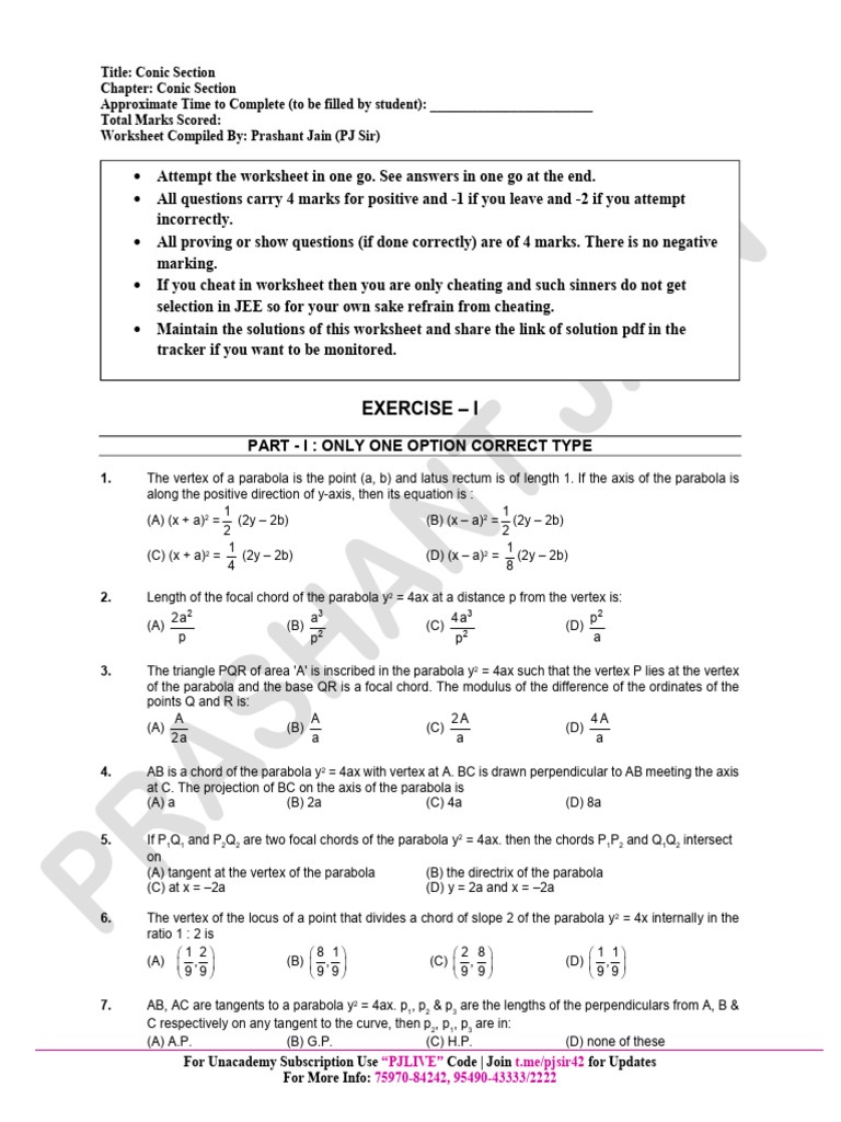 Worksheet-8 Conic Section | PDF | Perpendicular | Ellipse