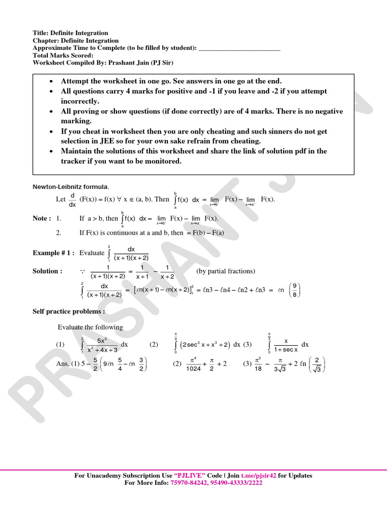 Worksheet 1 Newton Leibnitz Formula Pdf Mathematics 