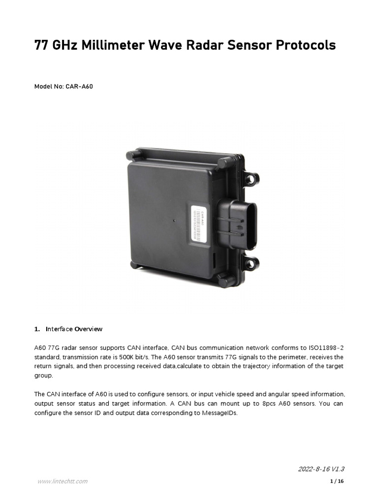 CAR-A60-77G-radar-sensor-protocols-V1.3 | PDF | Radar | Parameter (Computer Programming)