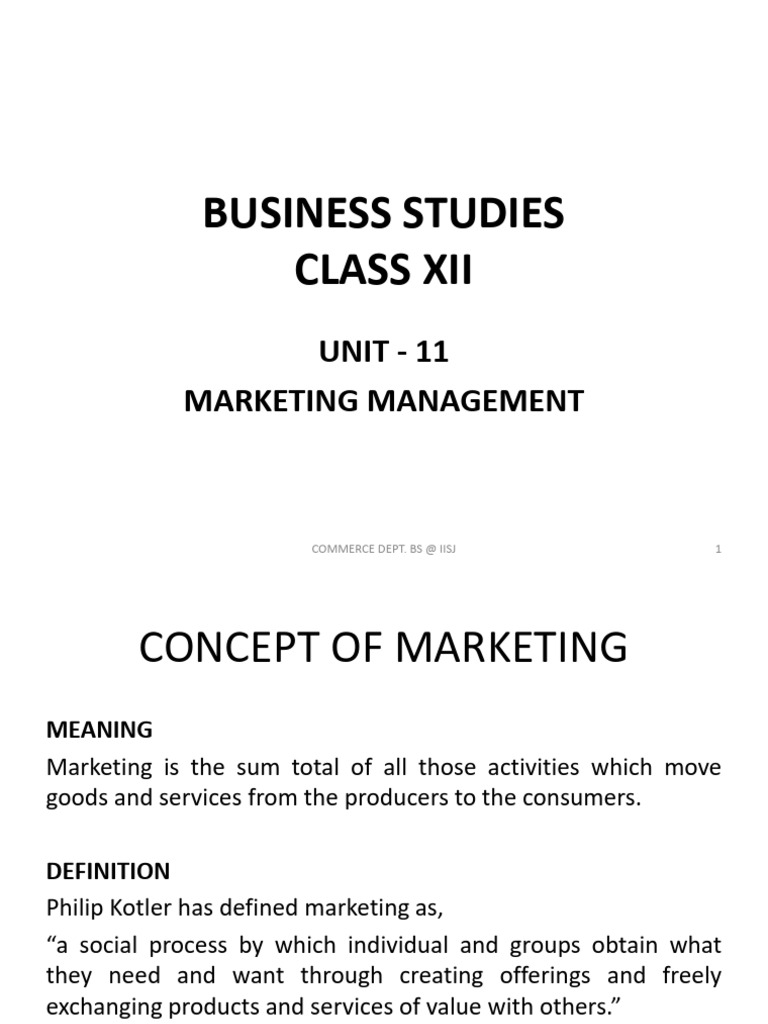 UNIT - 11 MARKETING MANAGEMENT | PDF | Marketing | Sales