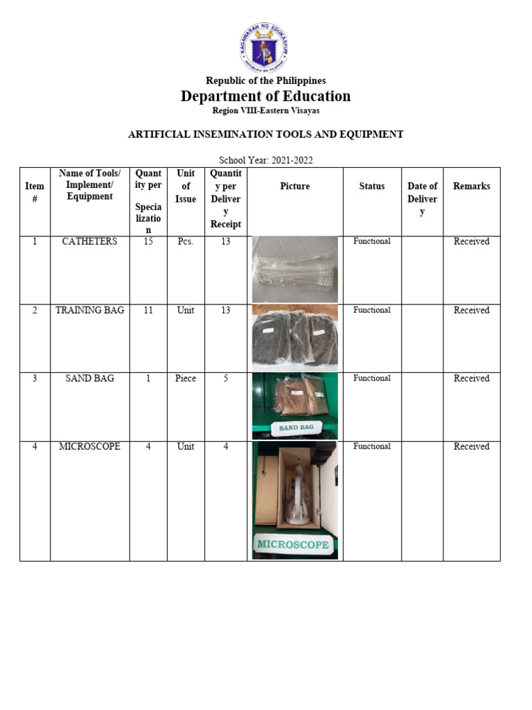 Artificial Insemination Tools Inventory | PDF