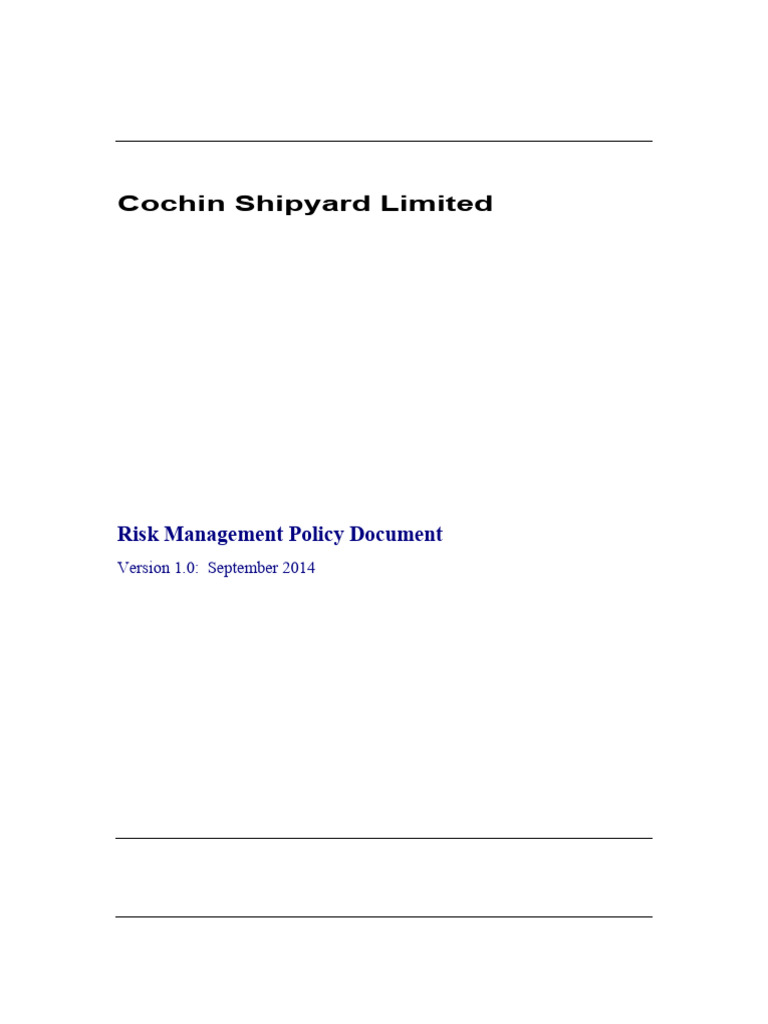 Cochin Shipyard Limited: Risk Management Policy Document | PDF | Risk Management | Risk
