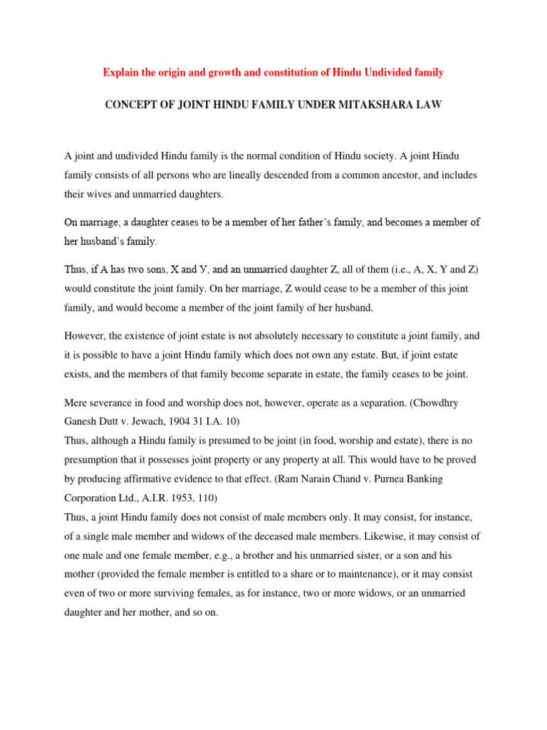 Unit III Hindu Joint Family and Coparcenary Notes PDF | PDF | Burden Of ...
