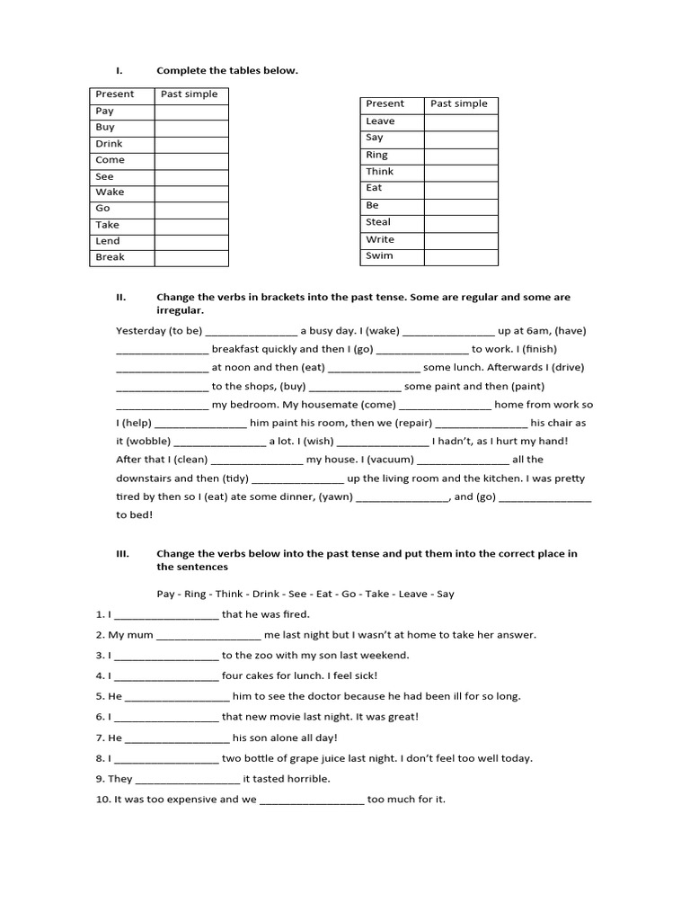 Past Simple Worksheet | PDF | Language Families | Syntax