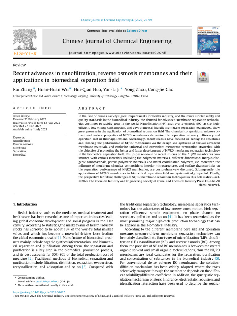 Recent Advances in Nanofiltration, Reverse Osmosis Membranes and Their ... Recent Advances in Nanofiltration, Reverse Osmosis Membranes and Their ...