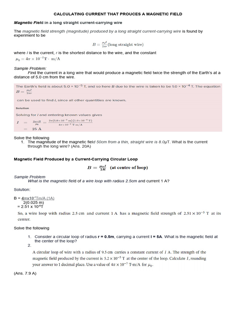 Current Calculation from Magnetic Field | PDF